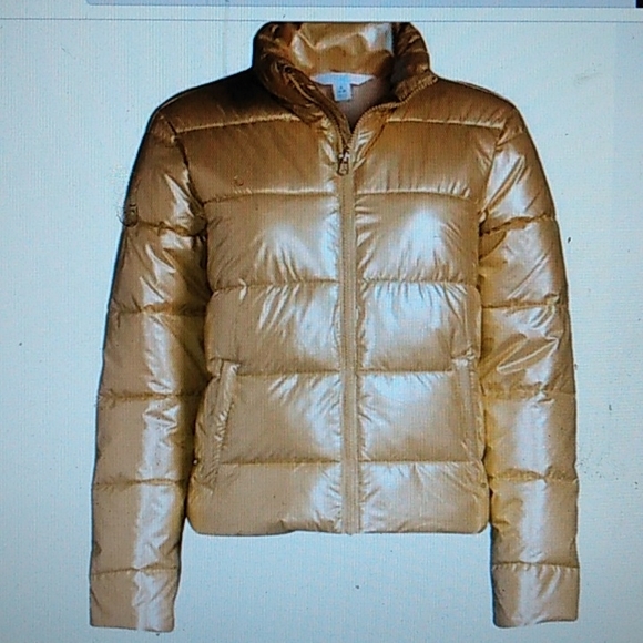 Time and Tru | Jackets & Coats | Fun Bold Metallic Gold Puffer Jacket ...